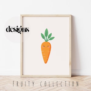 Cute Carrot Wall Art Printable – Kawaii Veggie Poster for Nursery, Kids ...