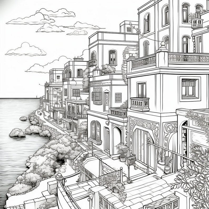 Mediterranean Town Next to a Sea - Etsy