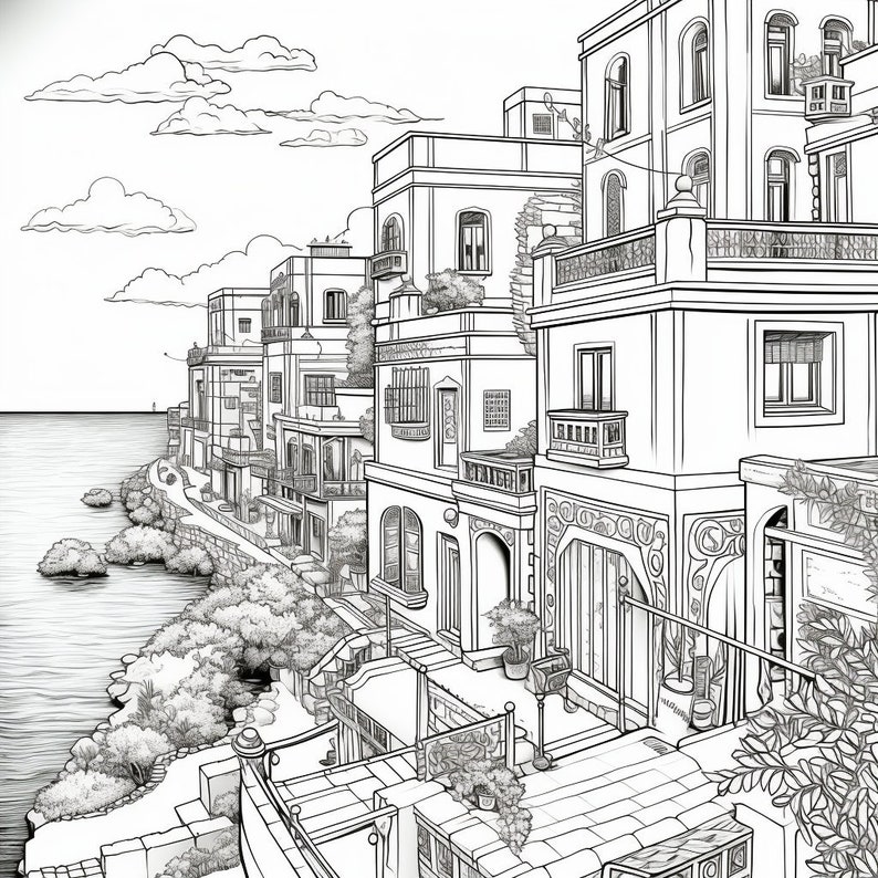 Mediterranean Town Next to a Sea - Etsy