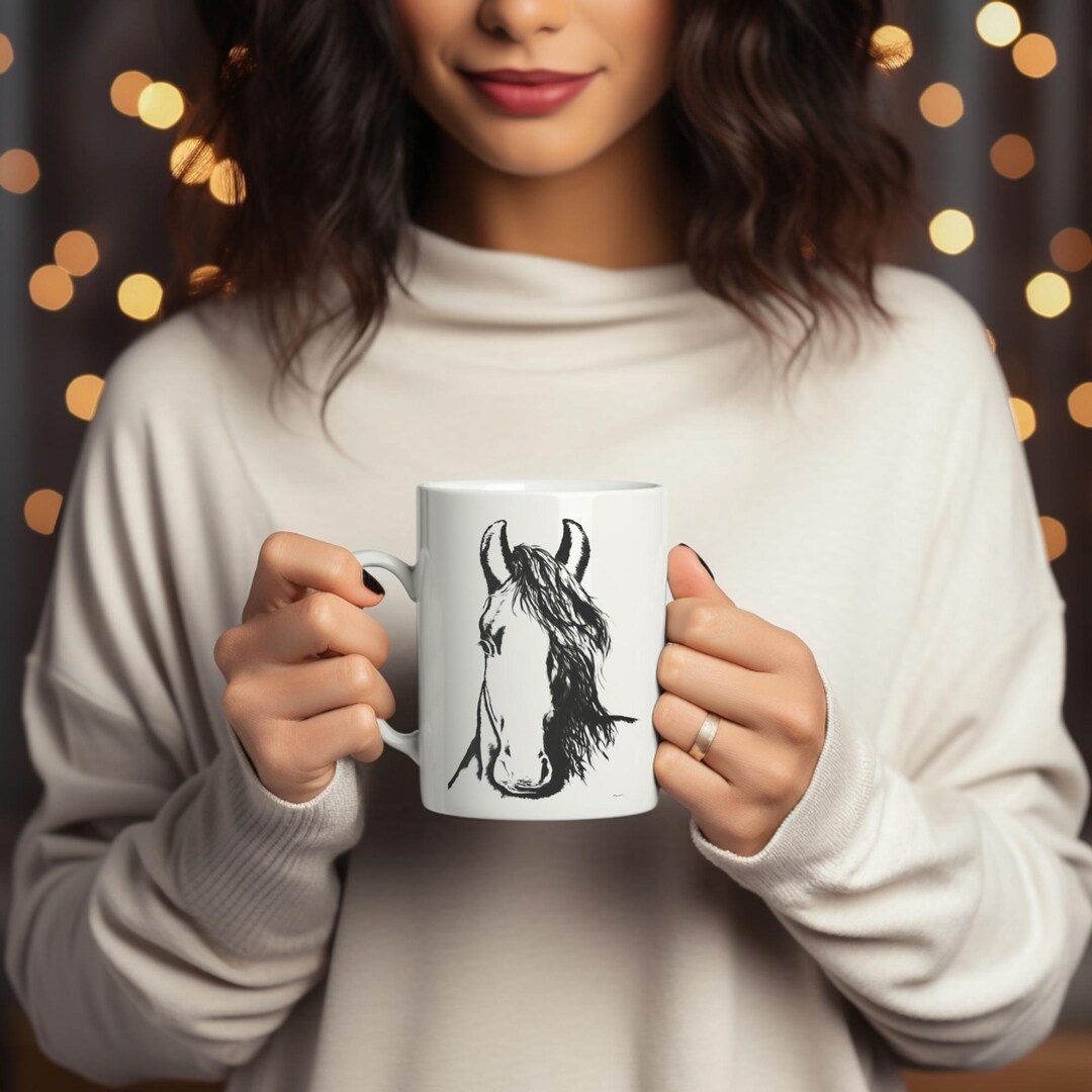 Friesian Horse Ceramic Mug, Black and White Equestrian Coffee Cup, 11oz ...