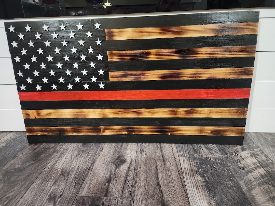 Custom Made Wooden Firefighter Red Line American Flag - Etsy