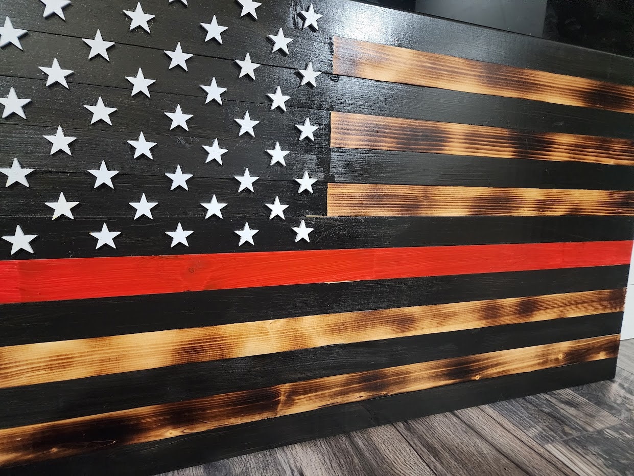 Custom Made Wooden Firefighter Red Line American Flag - Etsy