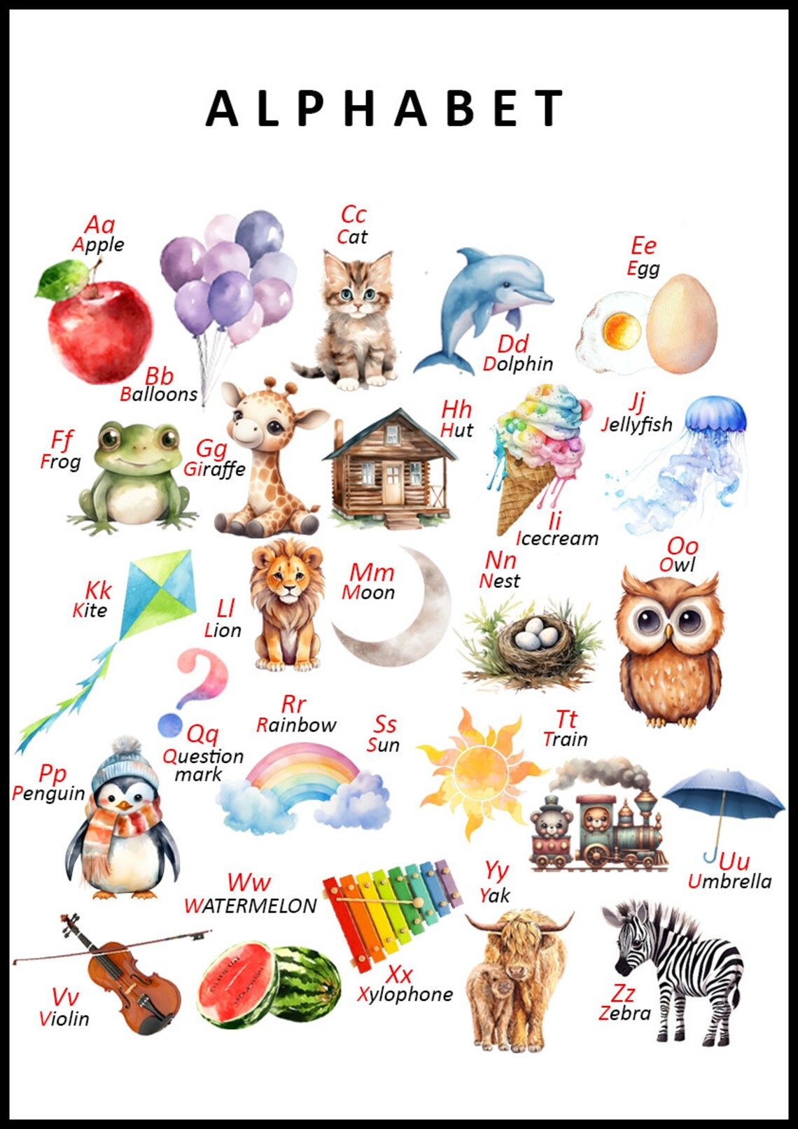 Alphabet Poster, Watercolor Alphabet, Set of 2 Educational Posters ...