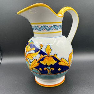 Rare BRAND NEW 9.5x10.5'' Handpainted DERUTA Pottery Pitcher With Royal ...