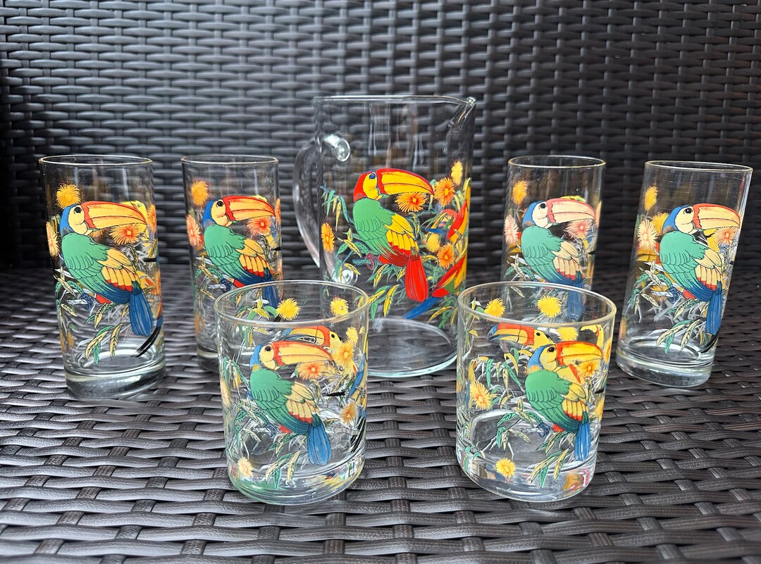 Gorgeous RARE Vtg 7-piece ITALIAN Glassware Set by CERVE Printed ...