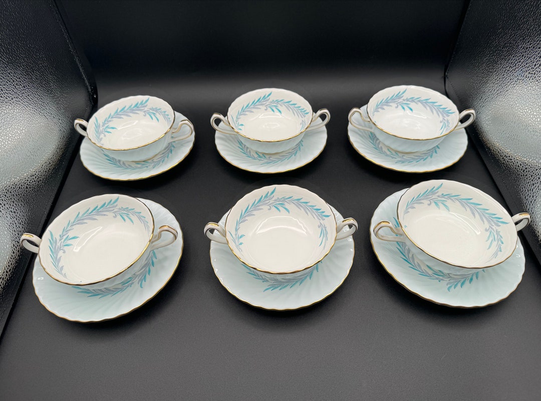 Gorgeous Set of 6 MINTON Symphony Blue Bone China Footed Cream Soup ...