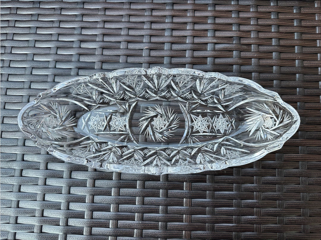 American Brilliant Period(abp) Starburst Cut Crystal Celery Dish (11 1/ ...