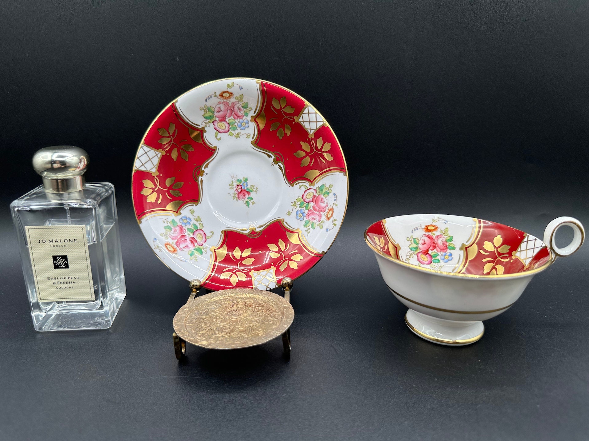 Radfords Fenton Bone China Tea Cup and Saucer: Maroon Floral, Gold ...