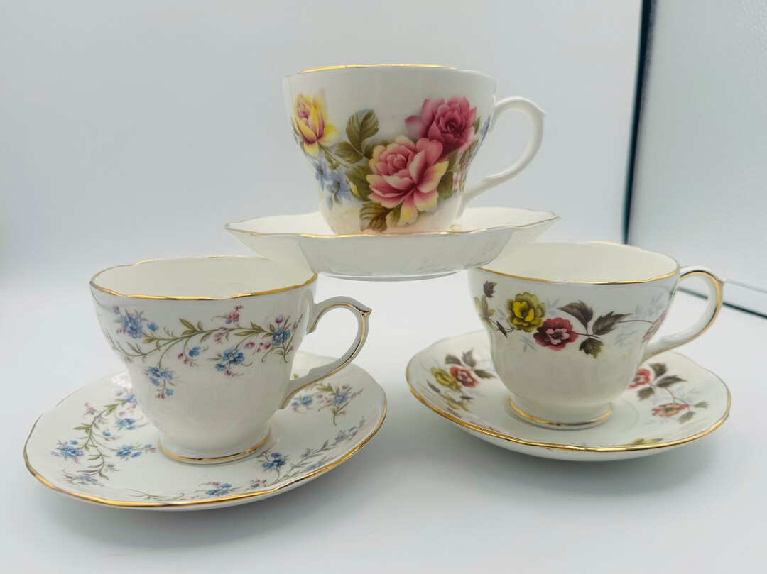 Three Gorgeous DUCHESS Sets of English Bone China Tea Cups & Saucers ...