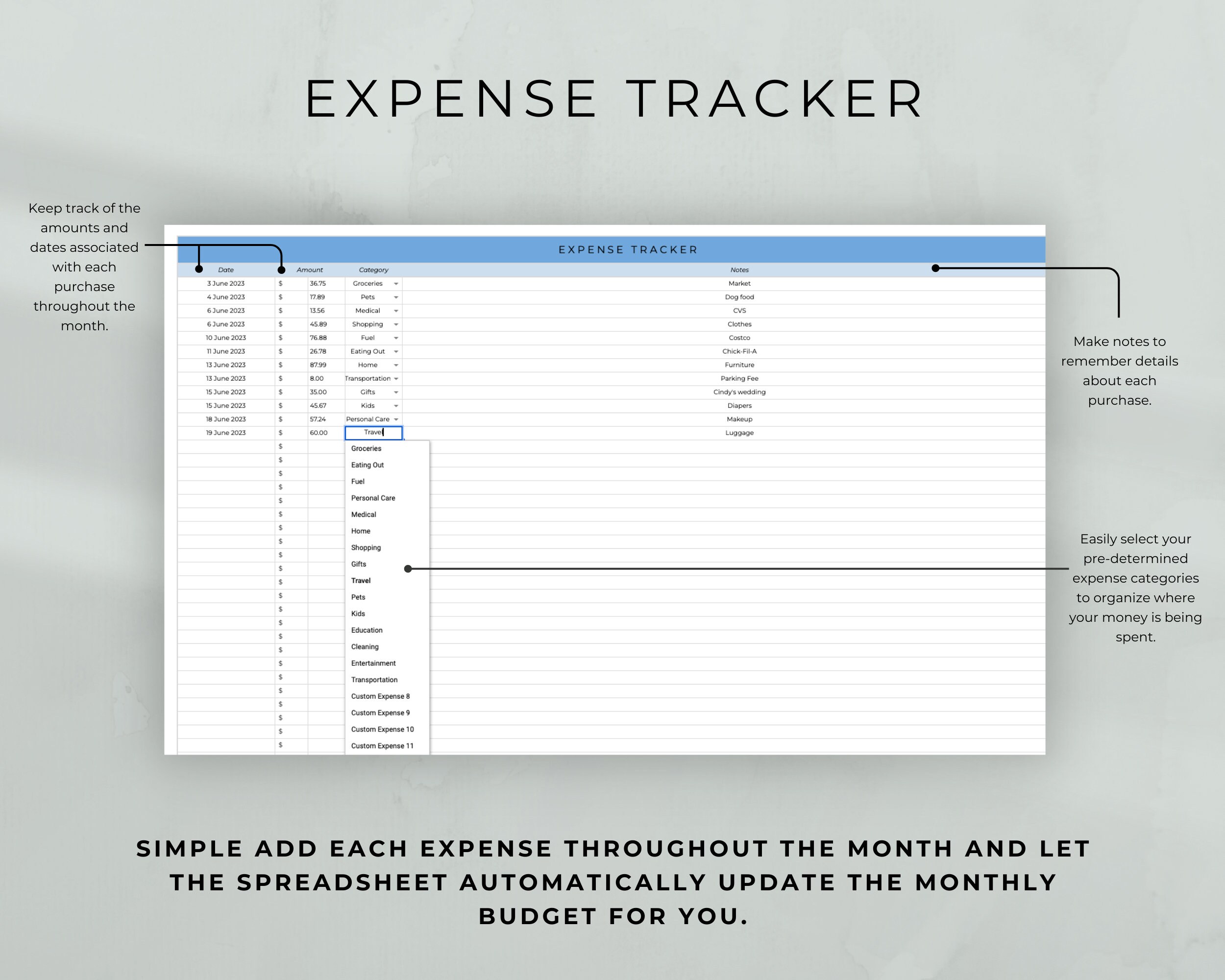 Simple Monthly Budget Spreadsheet for Google Sheets Excel Monthly ...
