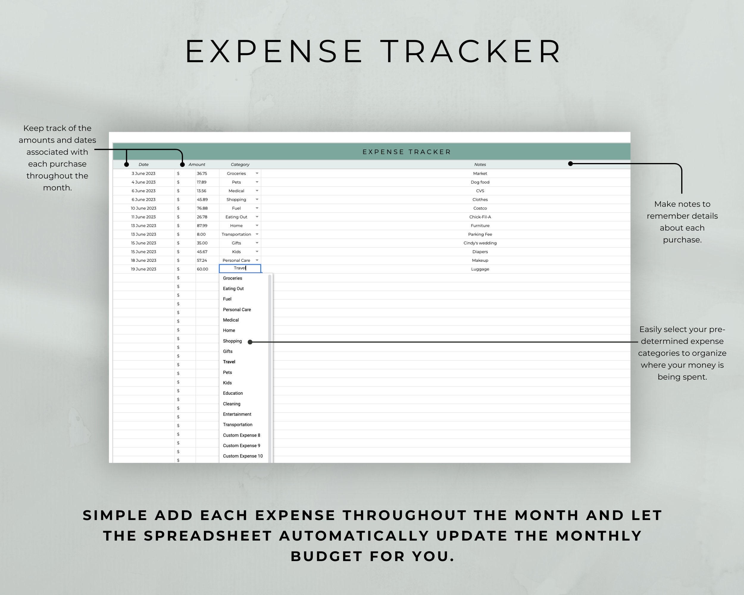 Simple Monthly Budget Spreadsheet for Google Sheets Excel Monthly ...
