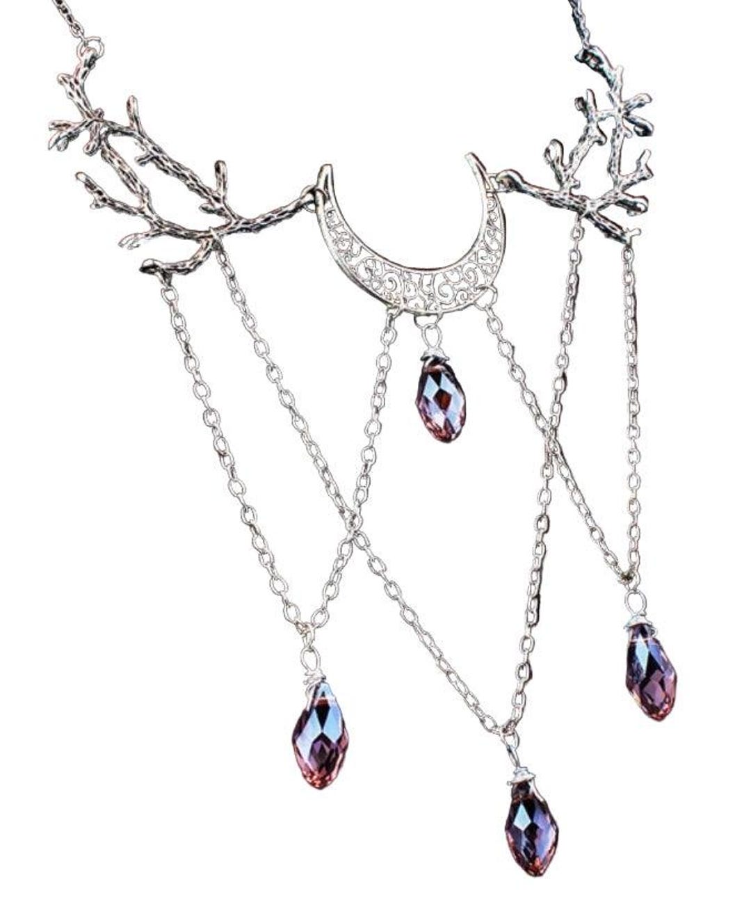 Moon Drops in Enchanted Forest Chokers | Crescent Moon / Branches ...