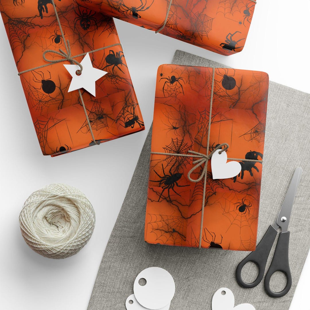 Spiders in Pumpkin Gift Wrap Papers - Etsy