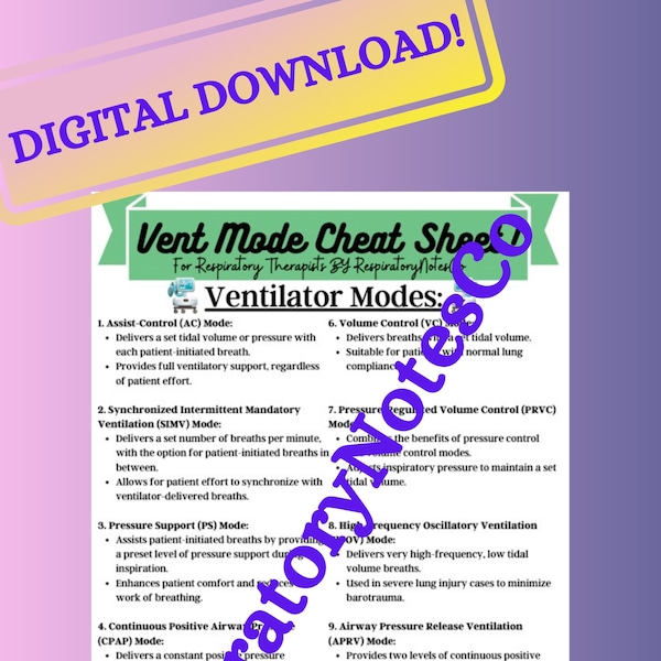 Ventilator Cheat Sheet - Etsy