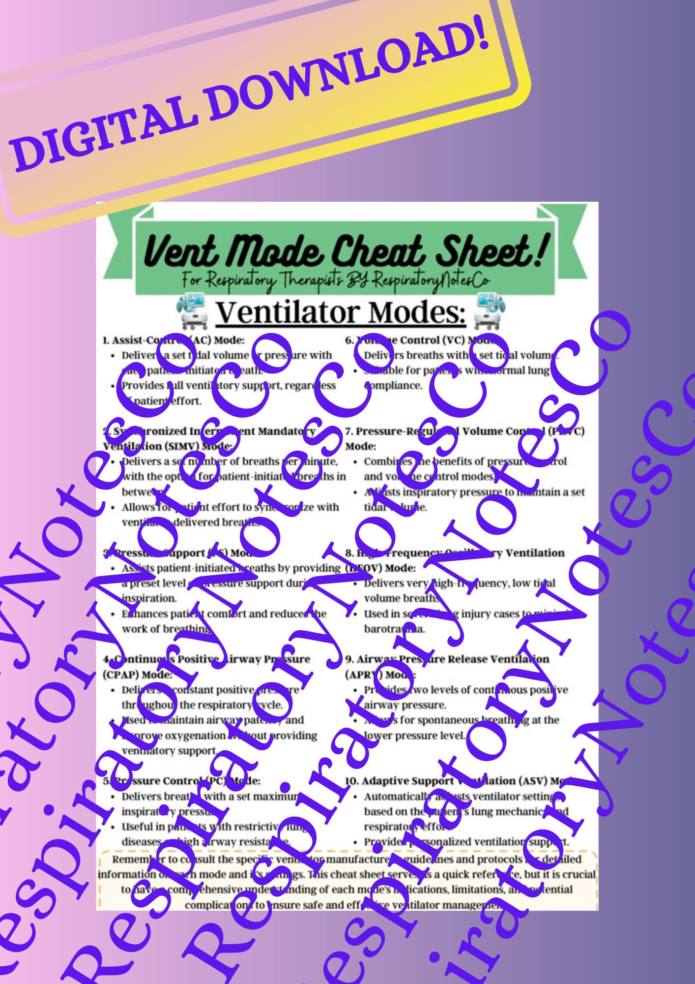 ADULT Mechanical Ventilation Study Guide Bundle Respiratory Therapist ...
