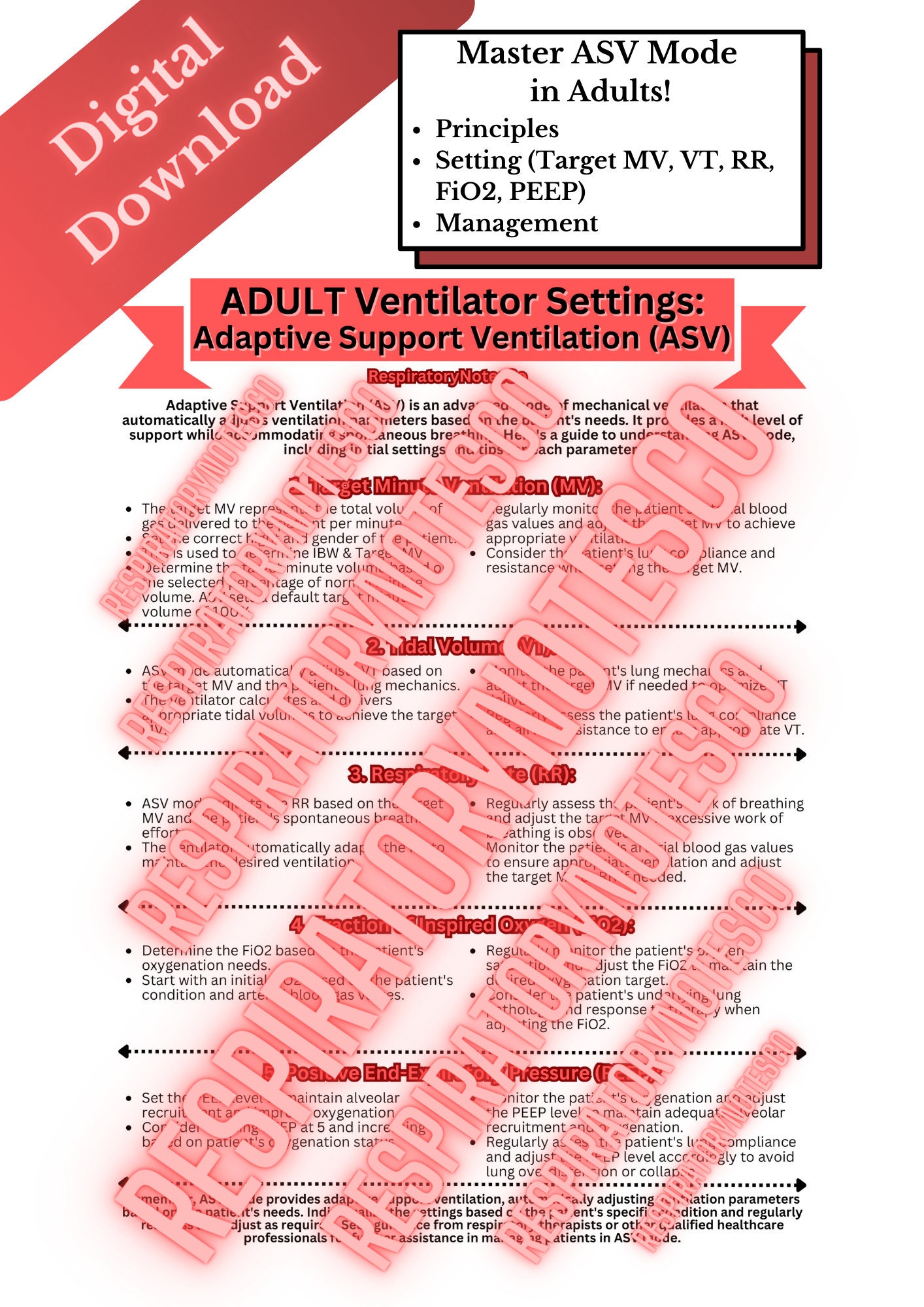 ADULT Mechanical Ventilation Study Guide Bundle Respiratory Therapist ...