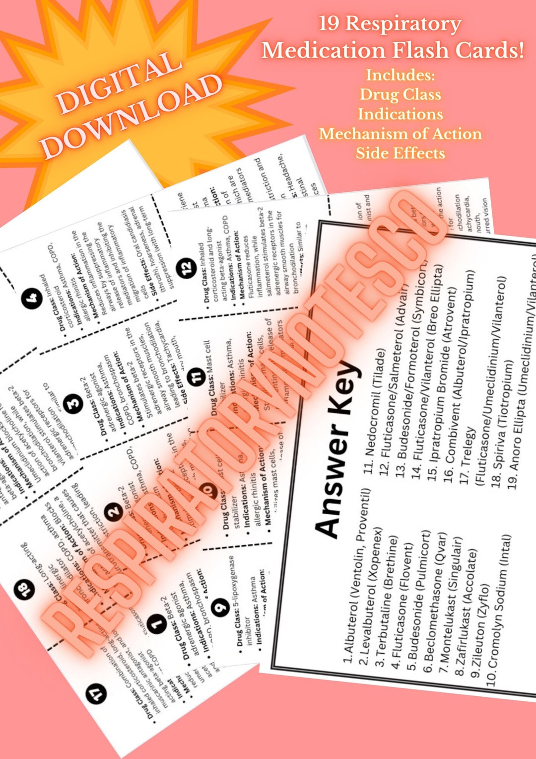 Respiratory Medications Flash Cards | Pharmacology Study Guide - Etsy