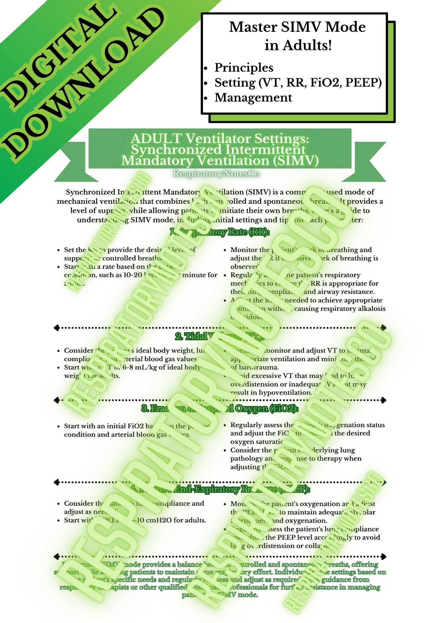 ADULT Mechanical Ventilation Study Guide Bundle Respiratory Therapist ...
