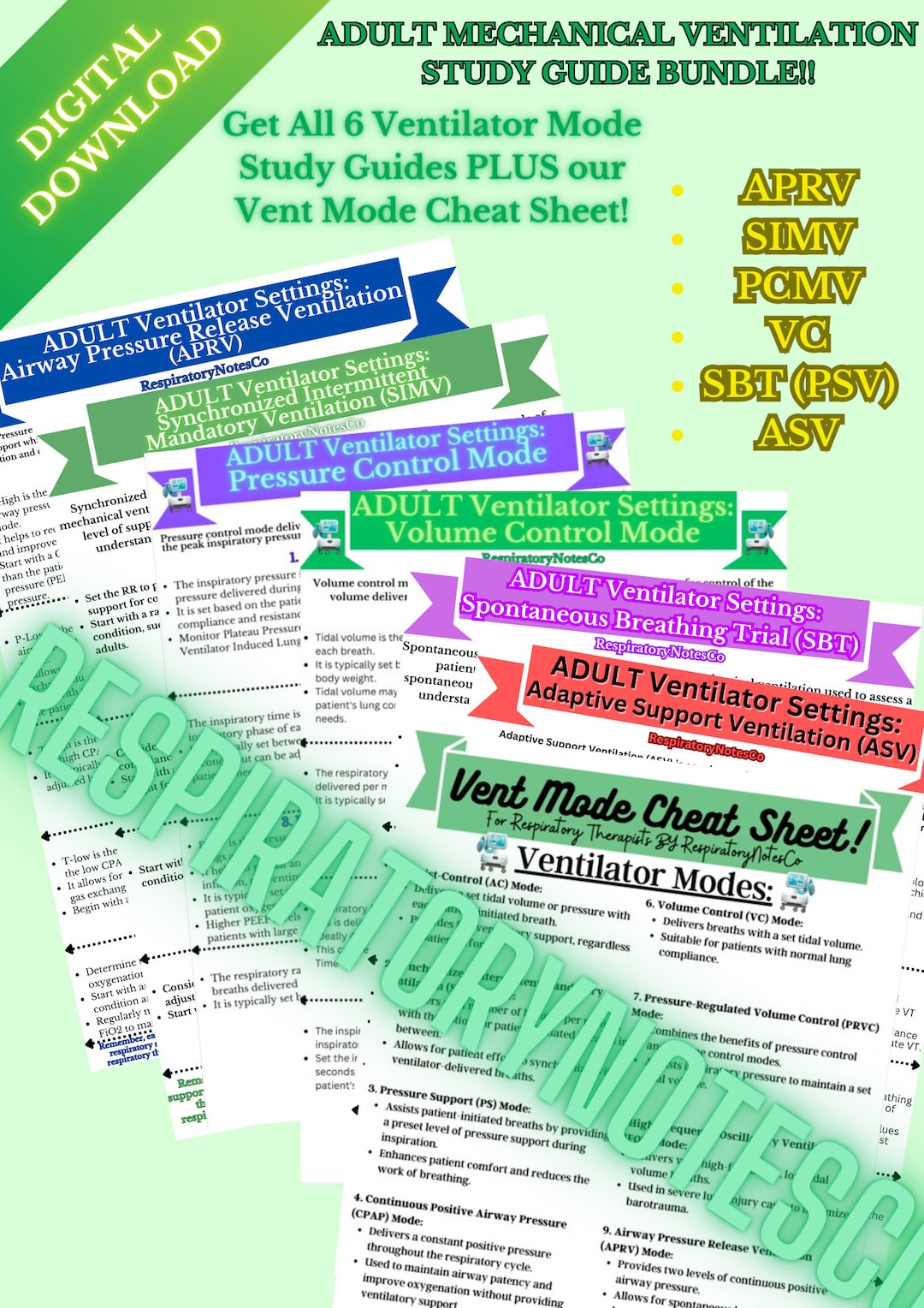 ADULT Mechanical Ventilation Study Guide Bundle Respiratory Therapist ...