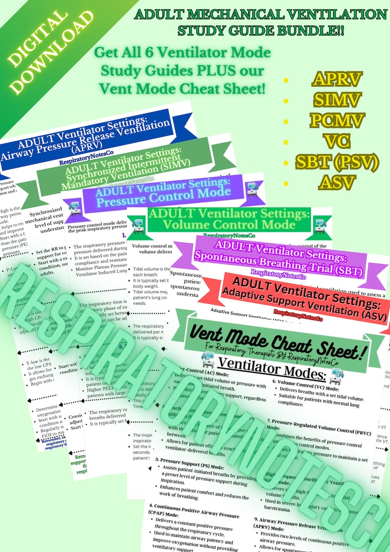 ADULT Mechanical Ventilation Study Guide Bundle Respiratory Therapist ...
