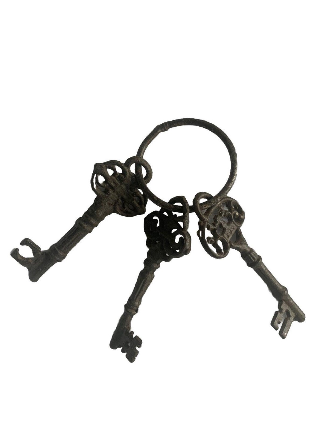 7 Set of Rustic CAST IRON KEYS Ring Jail Skeleton Antique Vintage Style ...