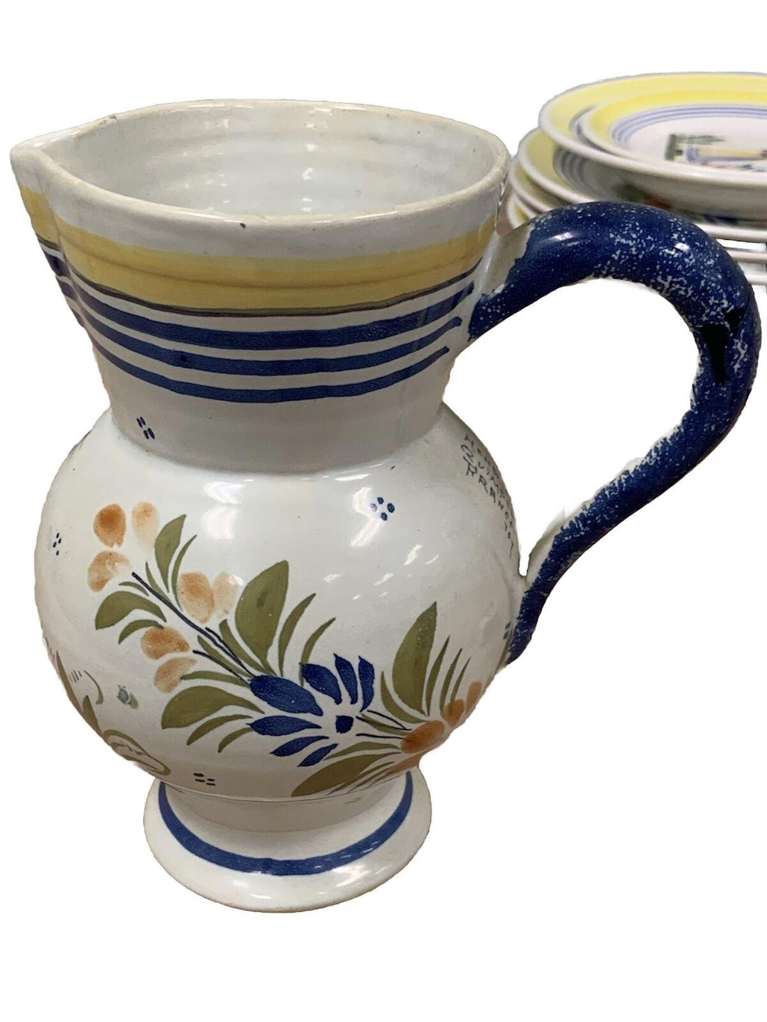 HENRIOT QUIMPER POTTERY Hand Painted Pitcher Signed 496 France - Etsy
