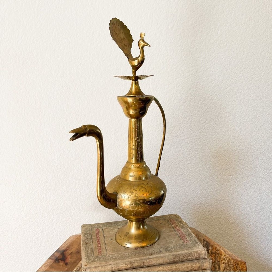 Vintage Brass Arabic Peacock Teapot Decor - Etsy