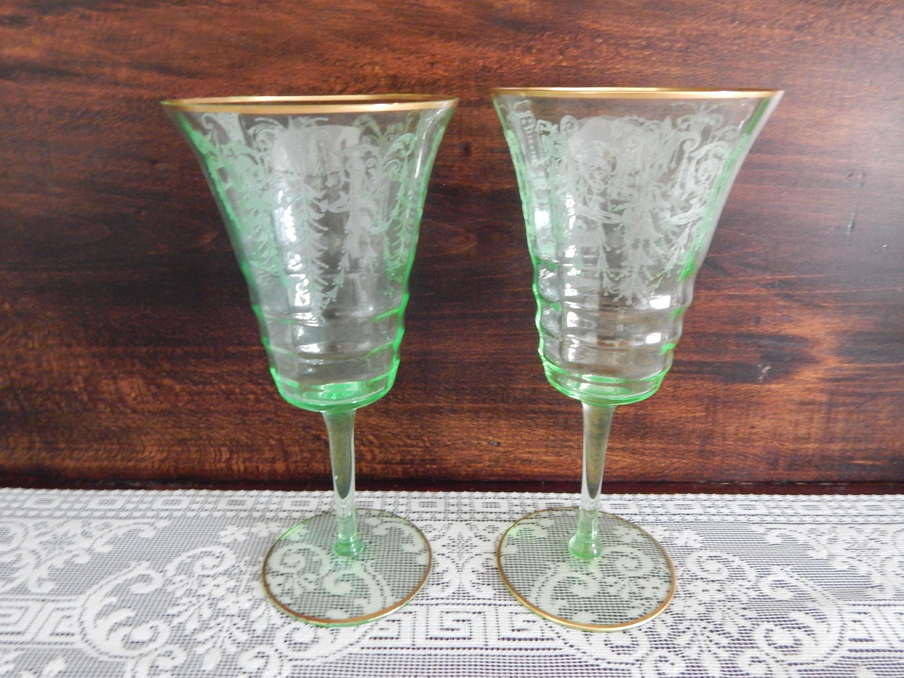 Vintage Glowing Cambridge Green Cleo Water Goblets Pr. - Etsy