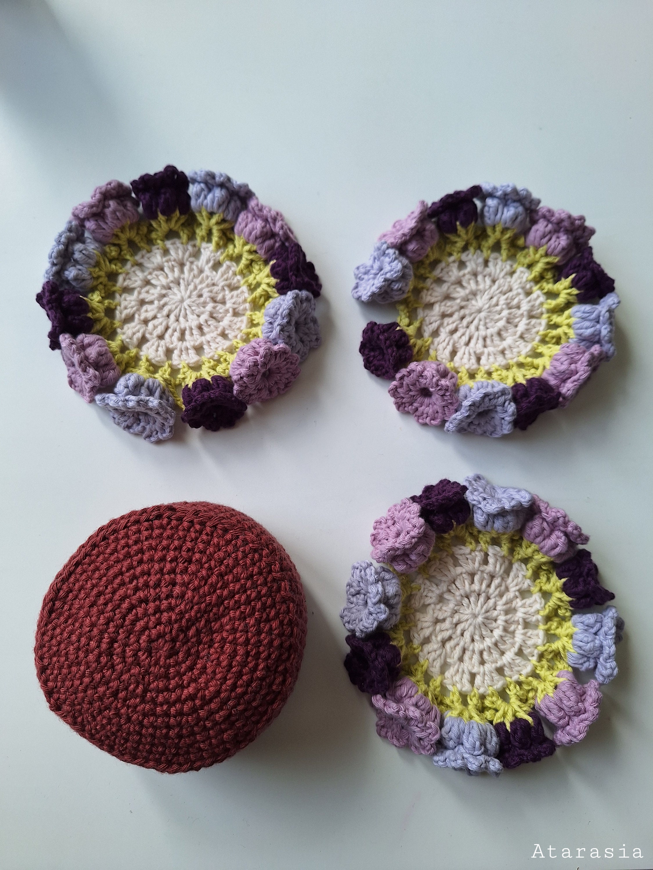 Crochet Flower Coaster Set - Etsy