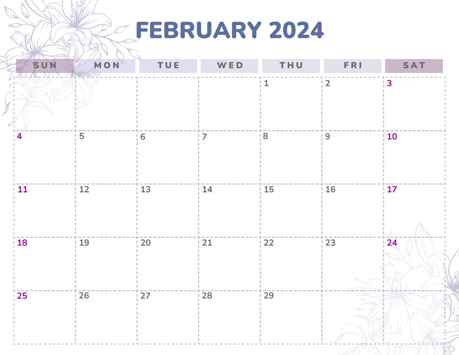 Lavender Calendar Printable - Etsy