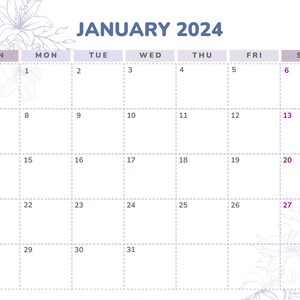 Lavender Calendar Printable - Etsy