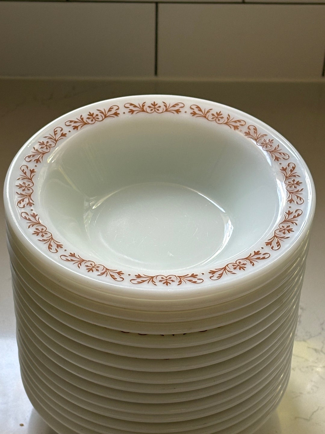 Pyrex Copper Filigree Bowls, Brown Scroll Rim, 12 Available by ...