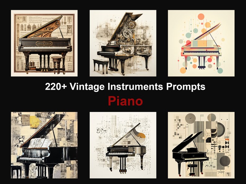 Vintage Instruments guitars-drums-violins-banjo-piano Wall Art Prompts ...