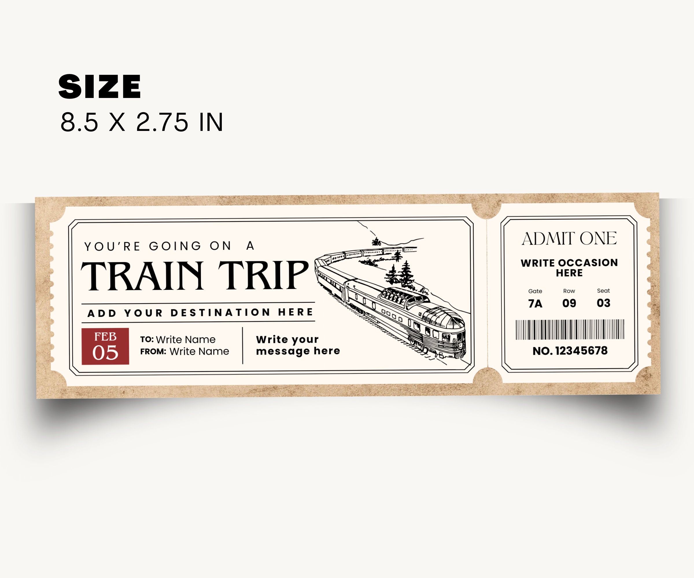 CUSTOMIZABLE Train Ticket Template Travel Gift Coupon Printed Creative ...