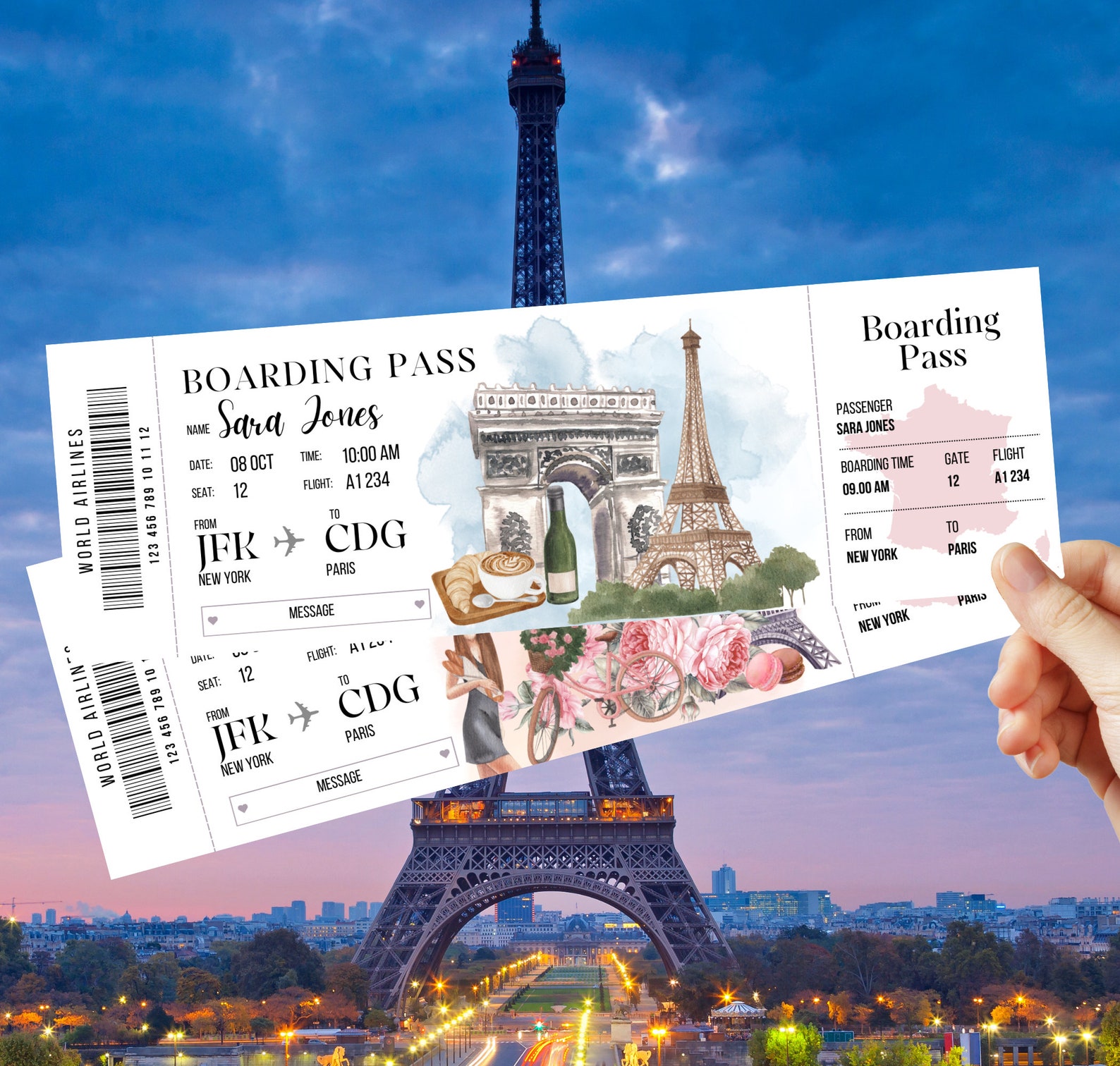 Editable Ticket Template Paris Surprise Boarding Pass Ticket, Trip ...