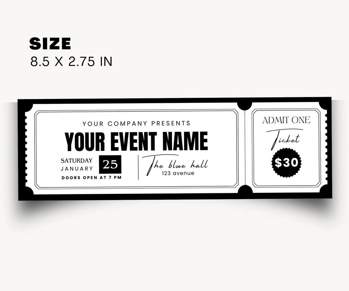CUSTOMIZABLE Event Ticket, EDITABLE Printable Event Tickets Event ...