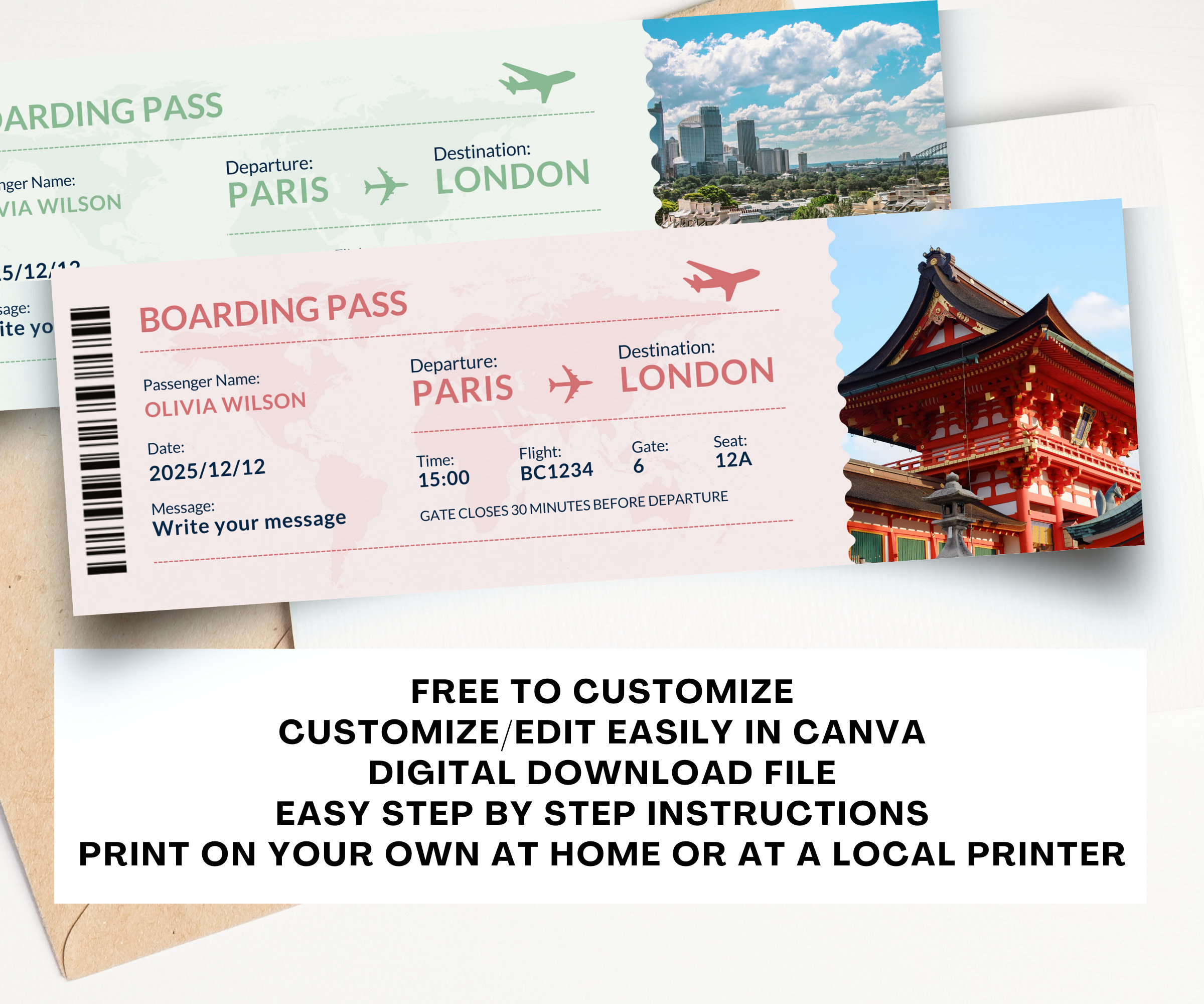 Boarding Pass Ticket EDITABLE, Surprise Trip Ticket, Fake Airline ...