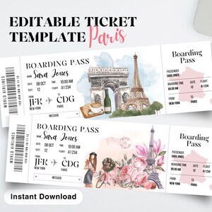 Editable Ticket Template Paris Surprise Boarding Pass Ticket, Trip ...