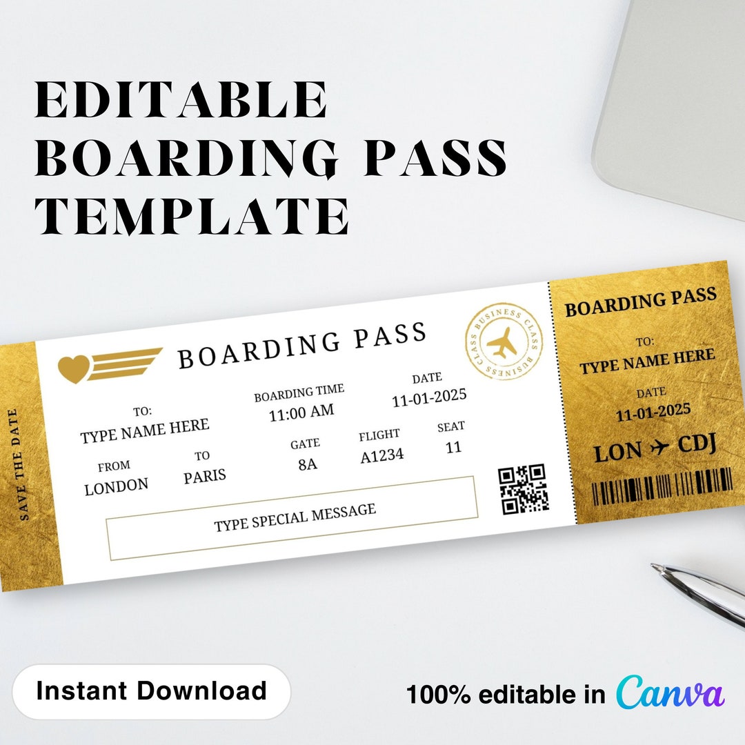 EDITABLE Boarding Pass Boarding Pass Gift Surprise Boarding - Etsy