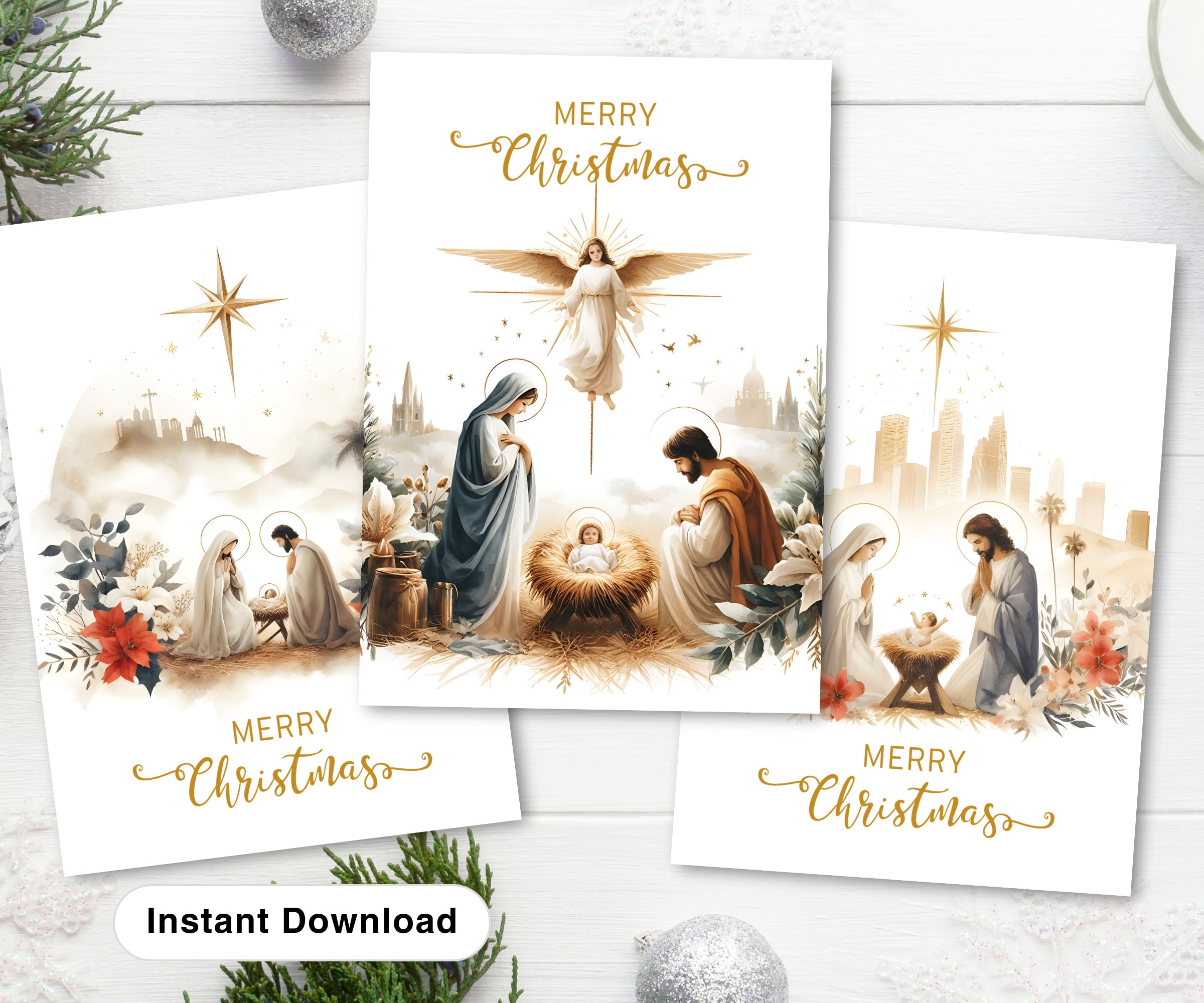 Set 3 Nativity Scene Religious Christmas Cards, Christian Christmas ...
