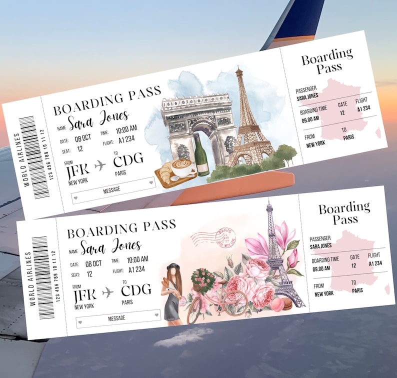 Editable Ticket Template Paris Surprise Boarding Pass Ticket, Trip ...