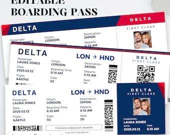 Editable Boarding Pass Ticket Template, Surprise Airline Gift, Delta Airlines, Printable Airline ...