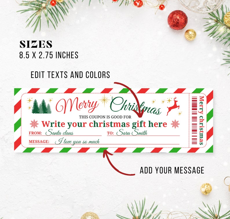 Editable Christmas Coupon Canva Template, Christmas Gift Card, Editable ...