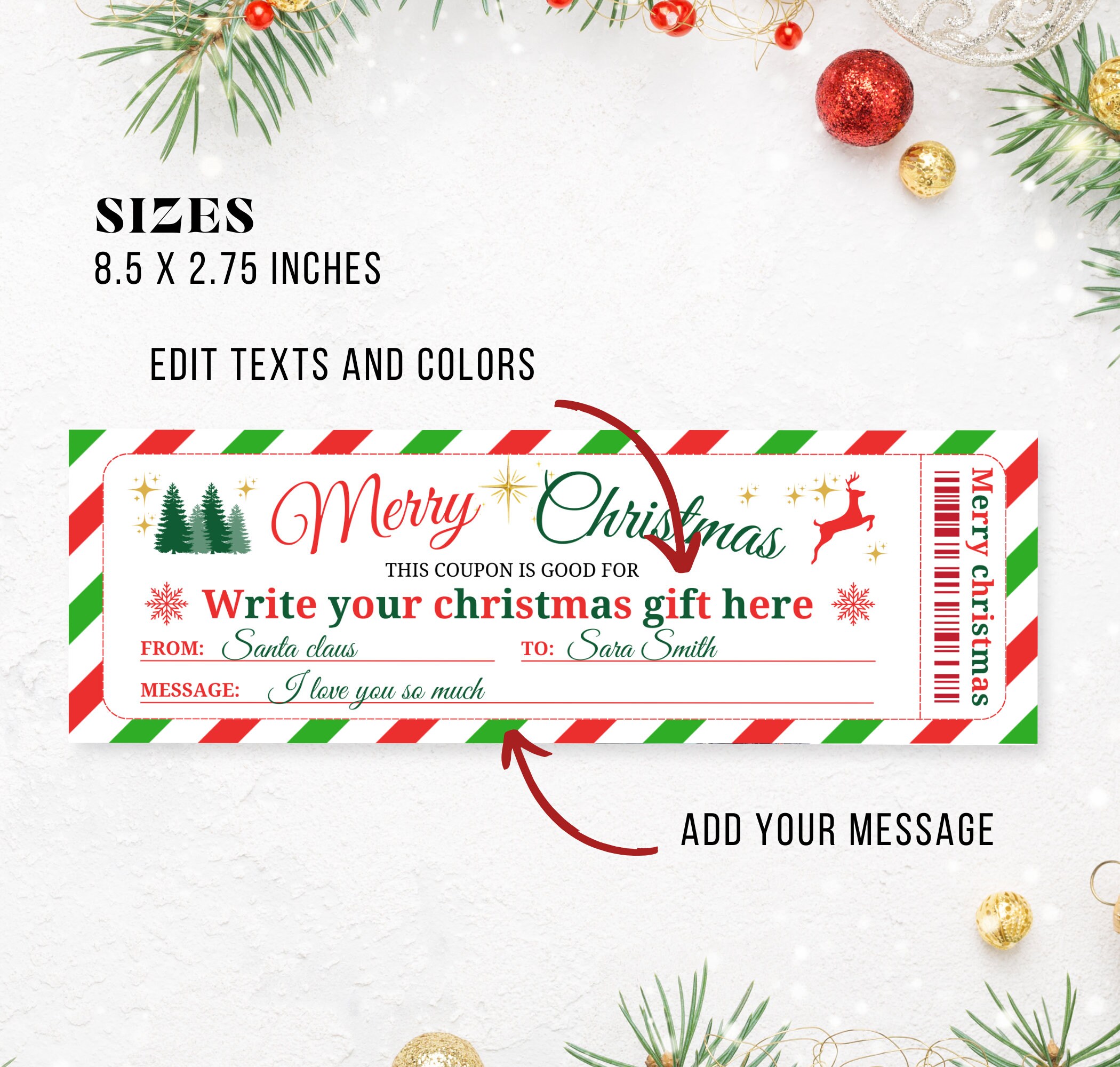 Editable Christmas Coupon Canva Template, Christmas Gift Card, Editable ...