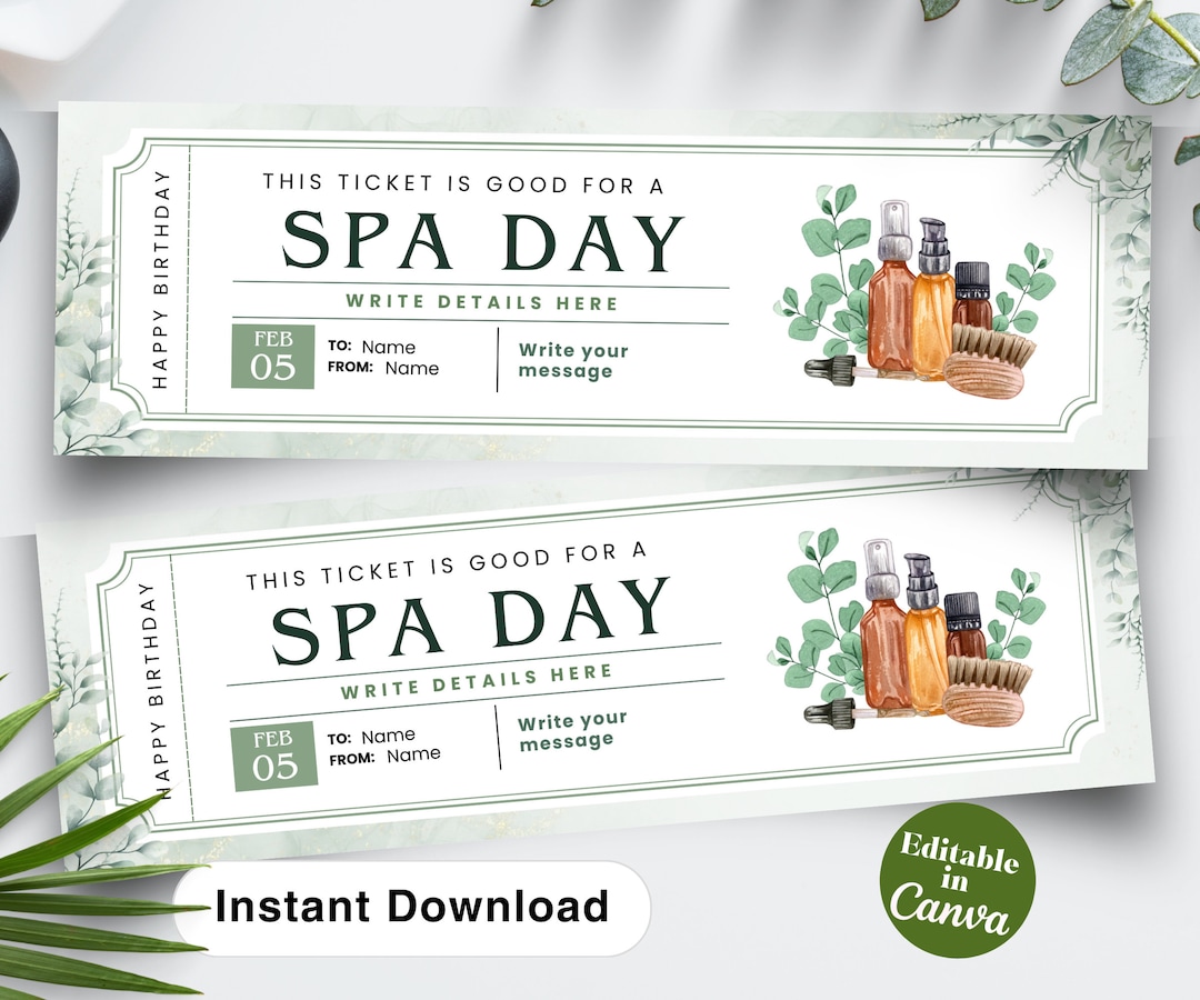 Printable Surprise Gift Spa Day, SPA Day Voucher Pass,relaxing Day ...