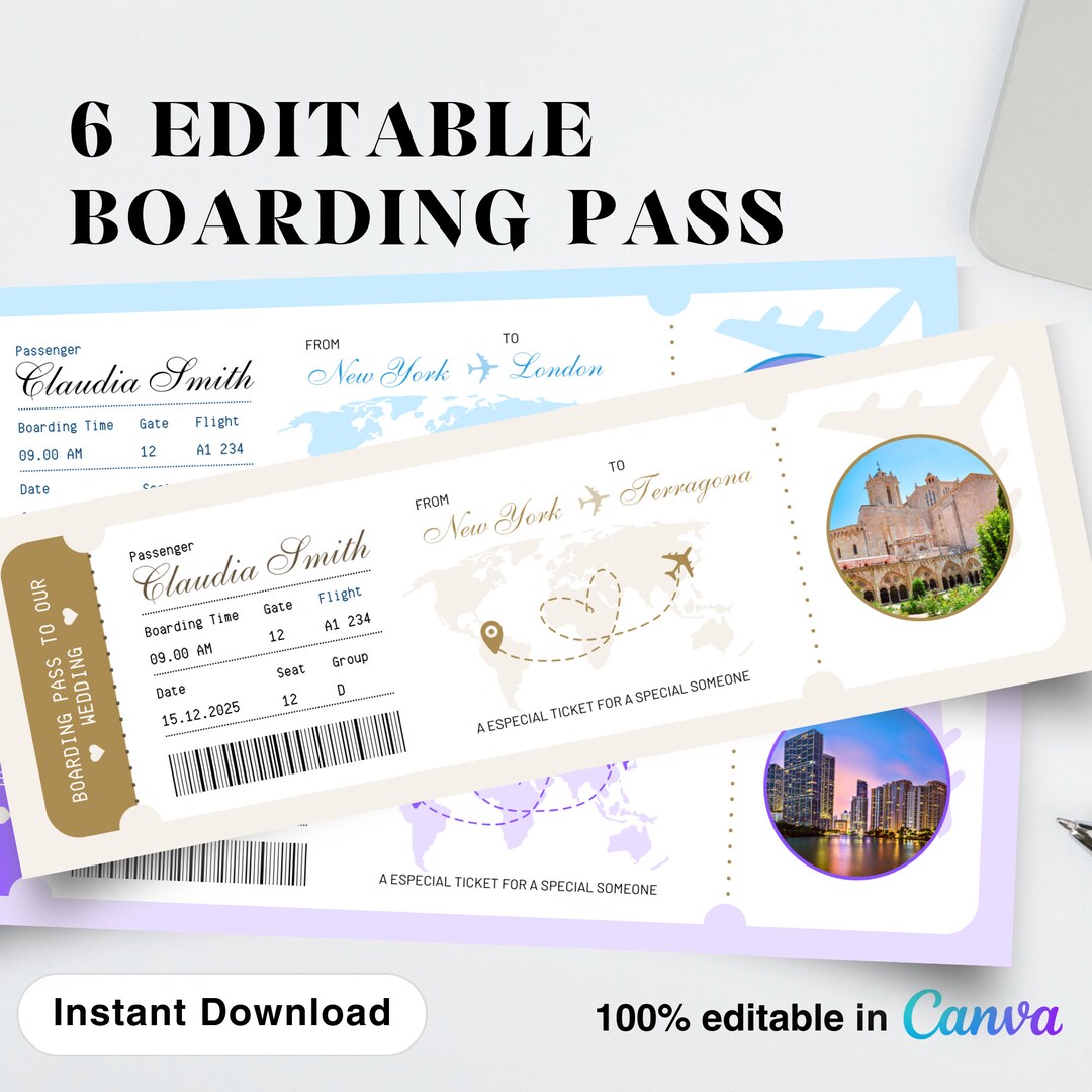 Editable Boarding Pass Template, Airline Ticket Canva, Printable ...