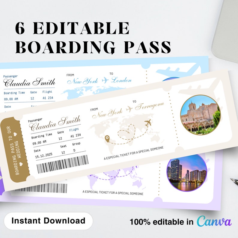 Editable Boarding Pass Template, Airline Ticket Canva, Printable ...