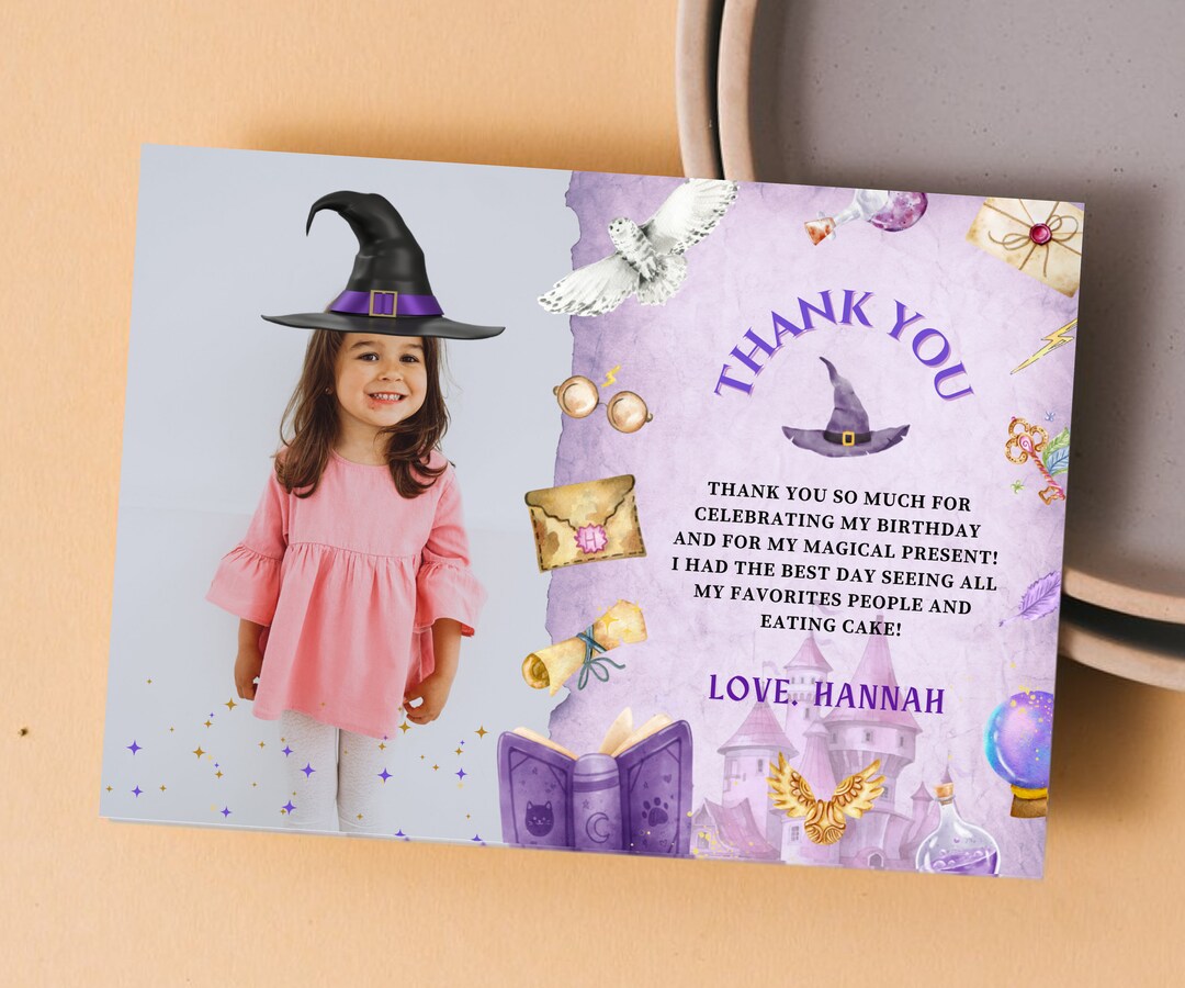 Editable Wizard Birthday Thank You Card With Photo Template , Printable ...