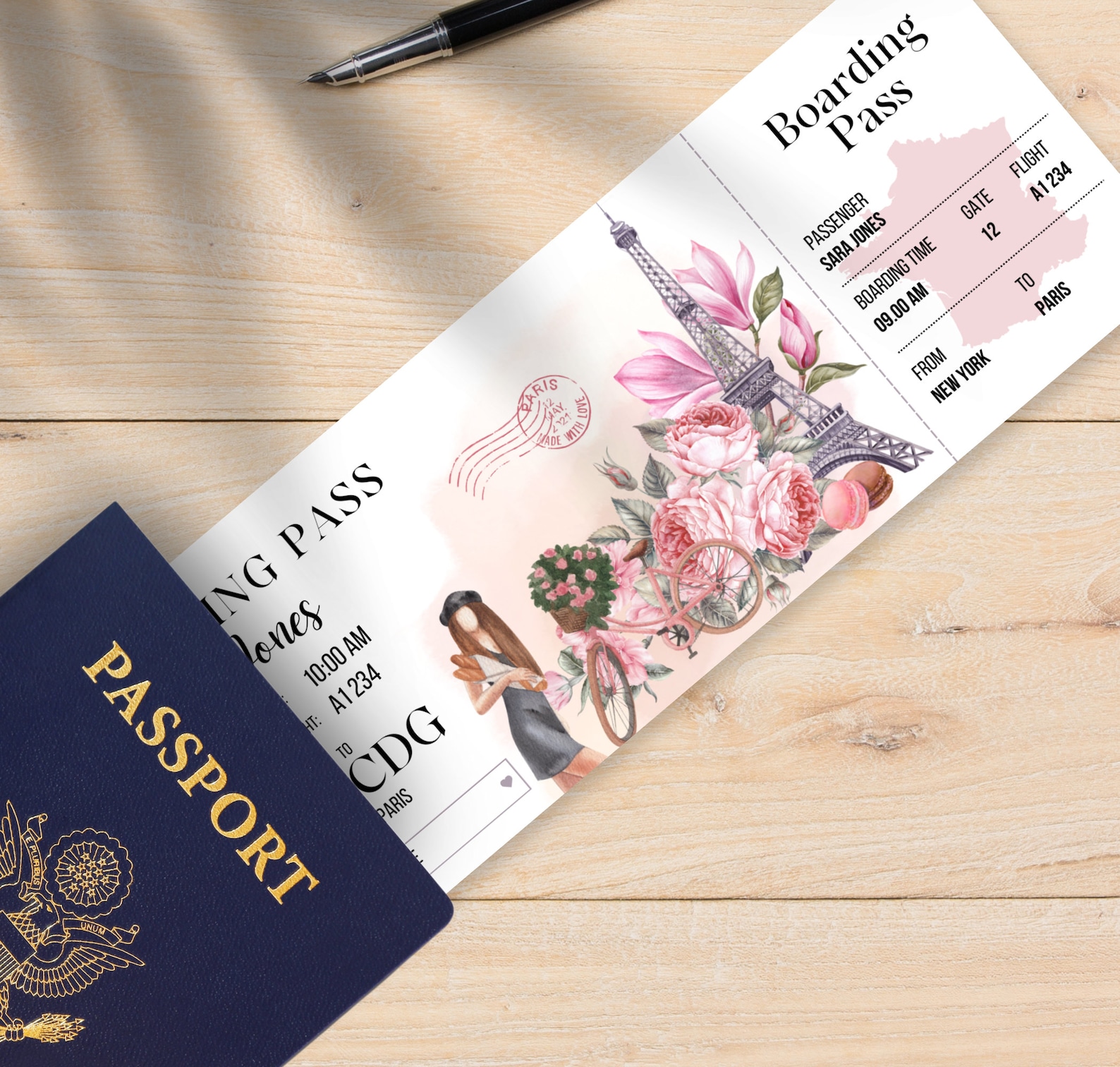 Editable Ticket Template Paris Surprise Boarding Pass Ticket, Trip ...