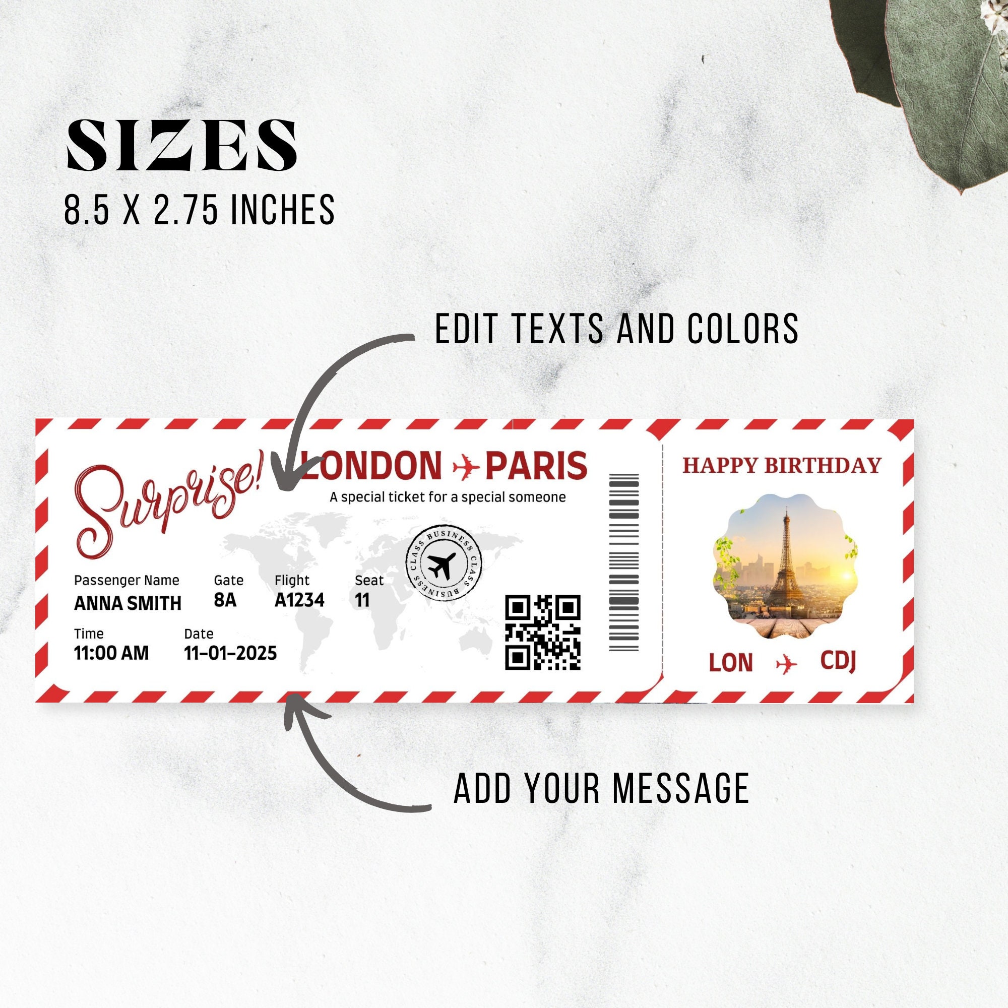 Pack 3 Editable Boarding Pass Template, Airline Ticket Canva, Printable ...